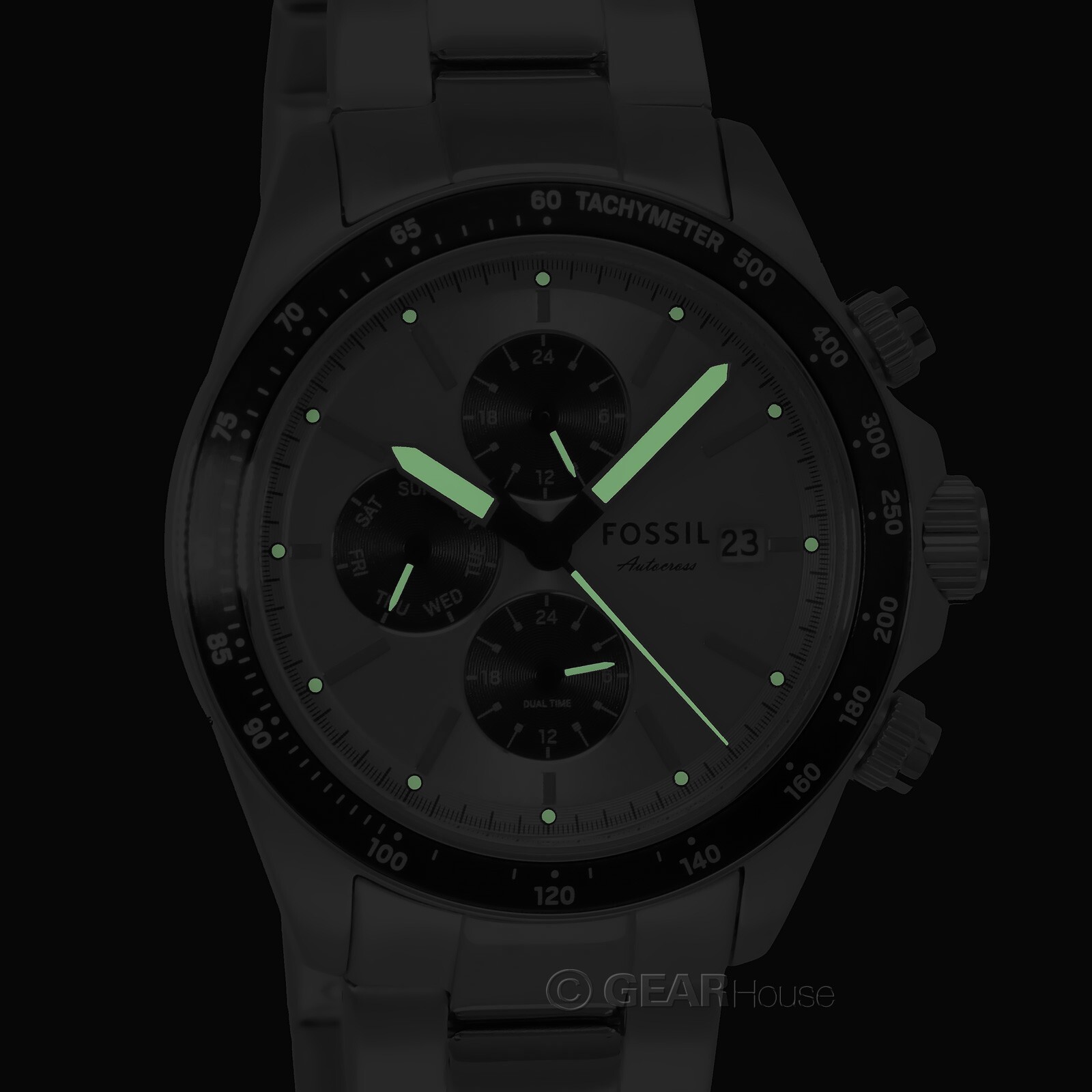 FOSSIL Autocross Mens Dual Time Multifunction Watch Silver Black ...