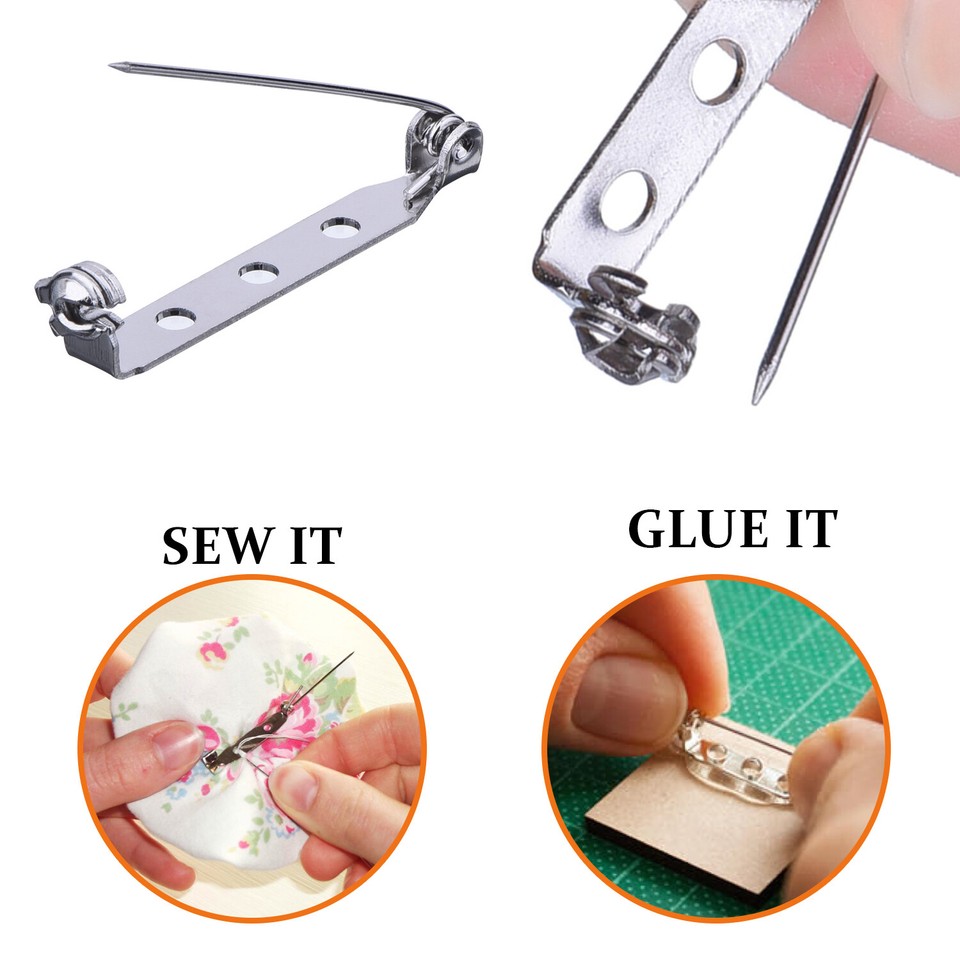 10/50/100 Brooch Fasteners Clips Silver Safety Pin For Jewellery Badges ...