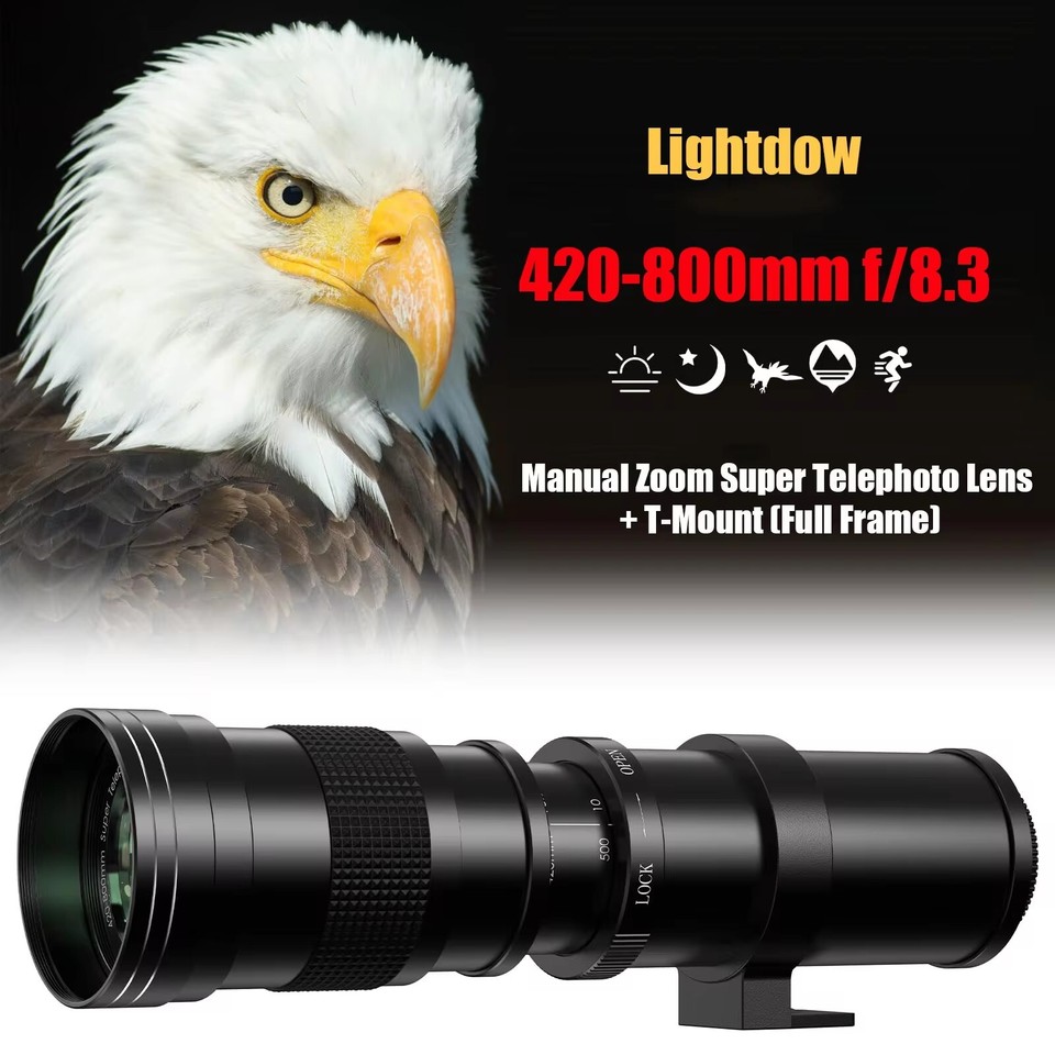 Lightdow 420-800mm F8.3 Full Frame Telephoto Lens for Canon Nikon Fuji ...