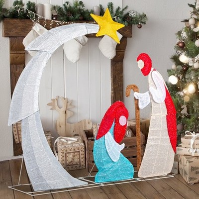 3.7FT Lighted 2D Nativity Scene Outdoor Christmas Decorations w/ 170 ...