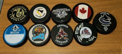 Lot Of Vintage Hockey Pucks Cleveland Penguins Coyotes Canucks Canada ...