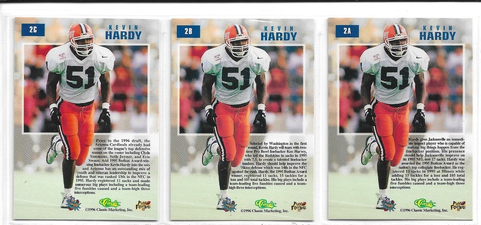 (3) 1996 Classic NFL Draft Day Kevin Hardy RC Rookie Card #'s 2A 2B 2C ...
