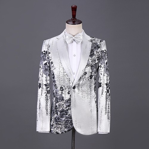 Mens Sequins Notch Lapel Suits Jacket Blazer Wedding Tailored Shiny ...