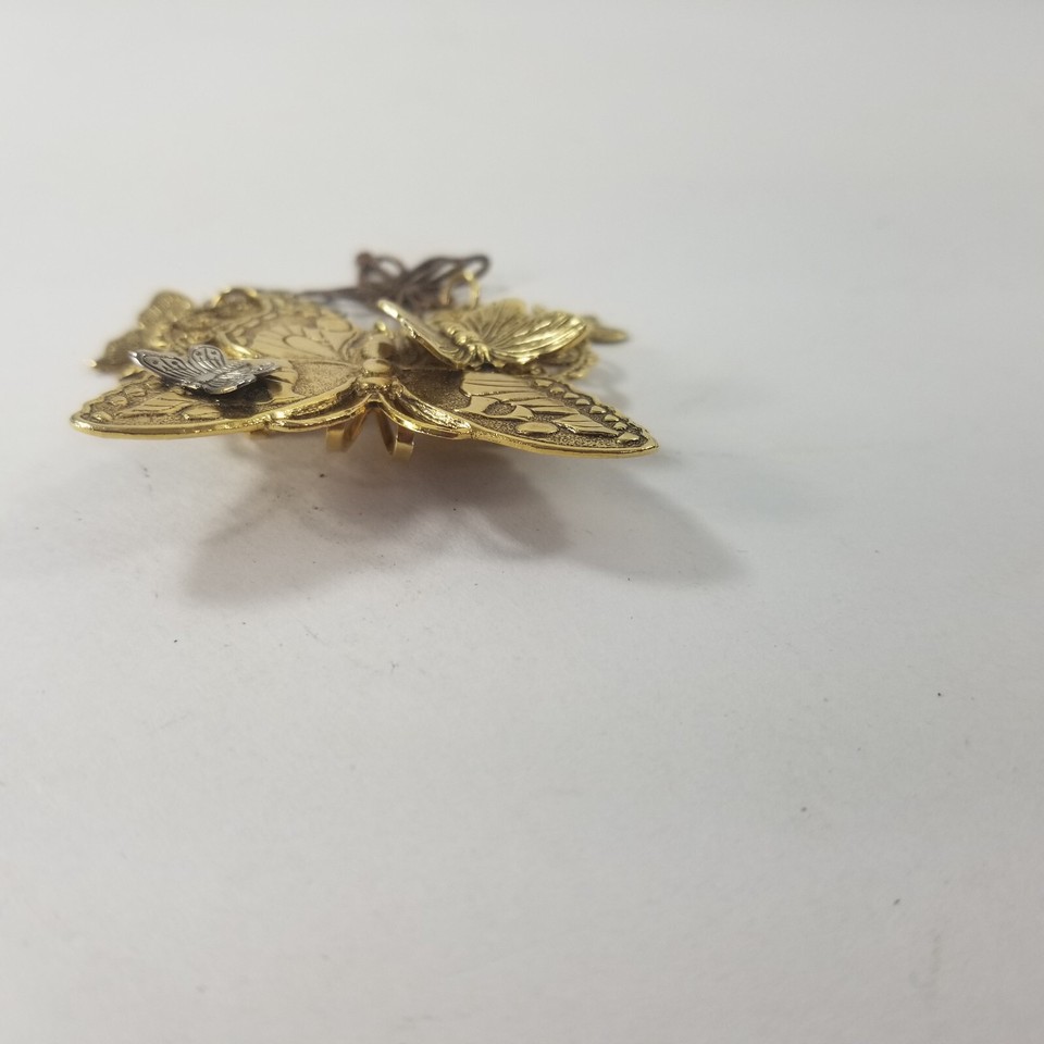 Gold Tone Butterfly Brooch Hat Pin with Dangling Insects Dragonfly ...