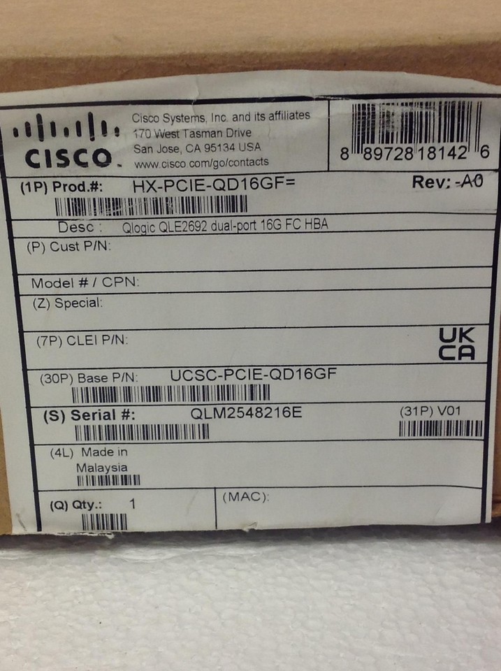 NEW Cisco QLE2692 Dual-Port 16G FC Host Bus Adapter w/ 2 Transceivers ...