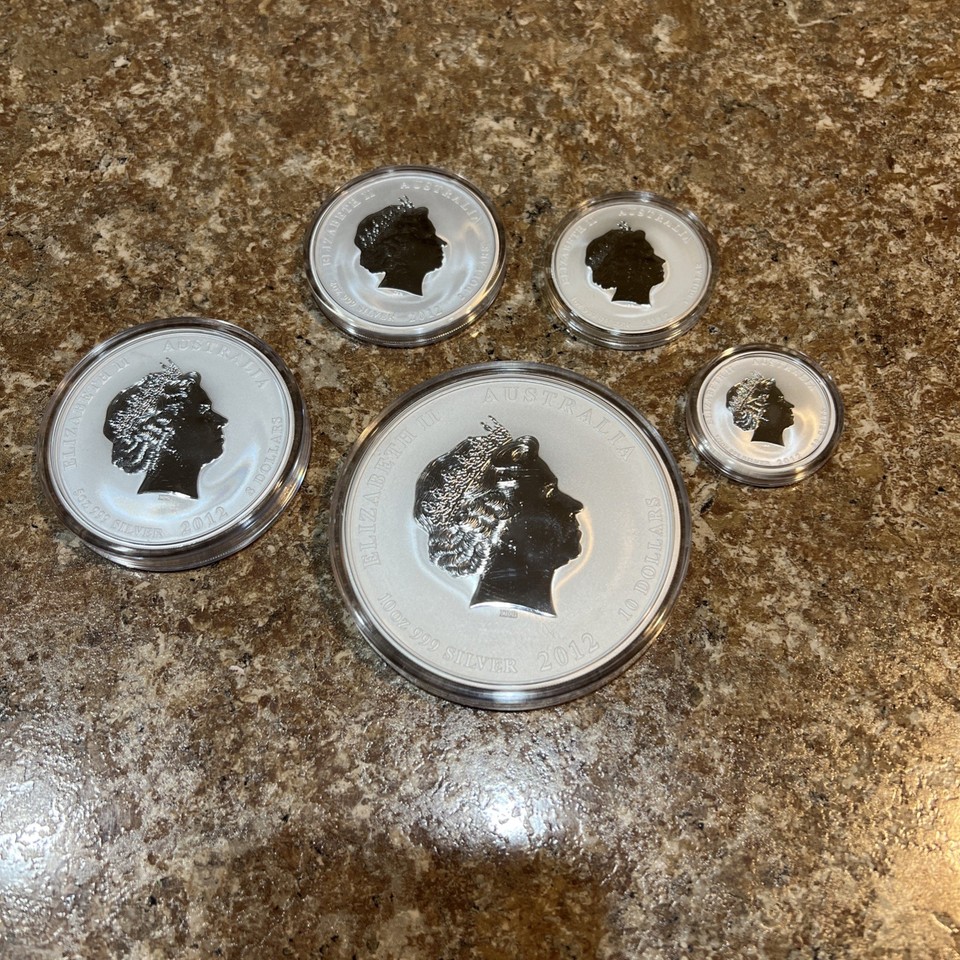 2012 Australia Year of Dragon Silver 10 oz, 5 oz, 2oz, 1 oz 1/2oz 5 ...