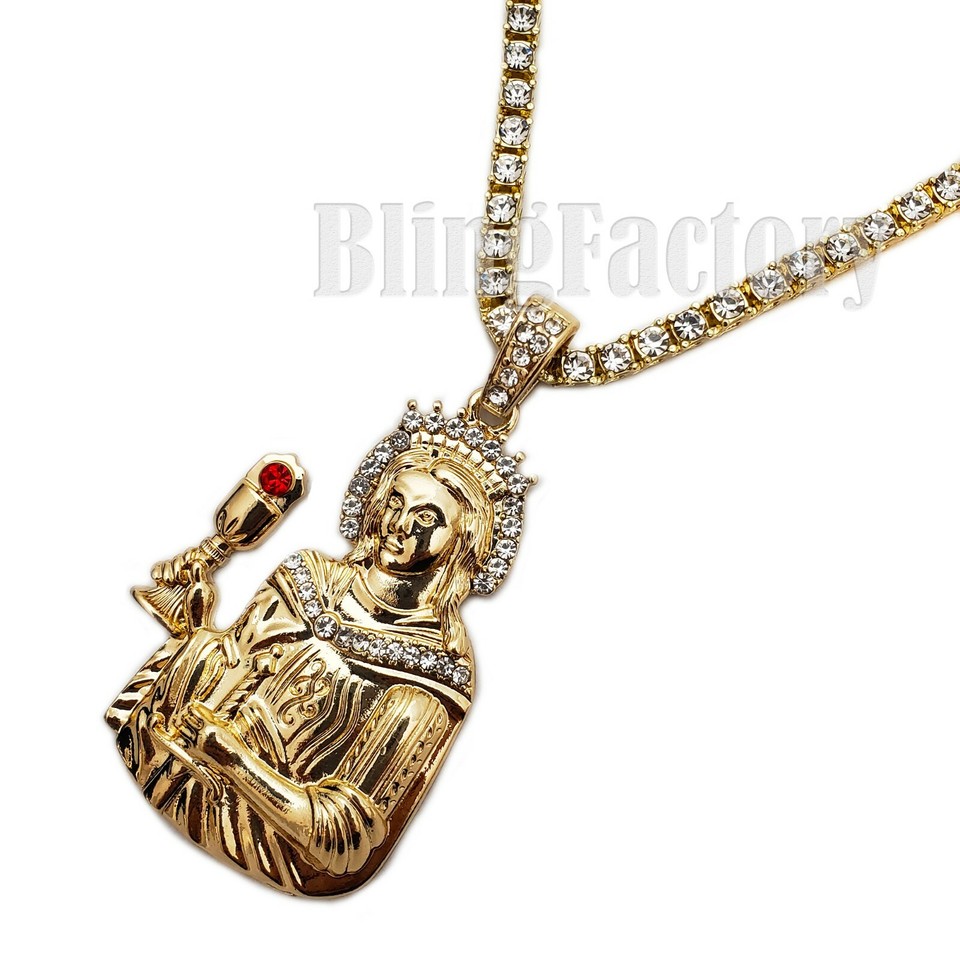 Hip Hop SANTA BARBARA & 12mm 18" Iced Cuban & 1 Row Tennis Choker Chain ...