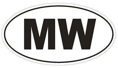 MW Malawi Country Code Oval Bumper Sticker or Helmet Sticker D992 ...