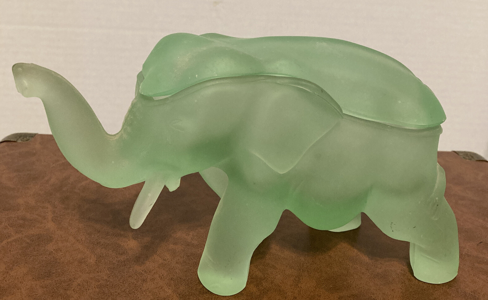 Tiara Indiana Frosted Satin Green Glass Elephant Candy Dish With Lid ...