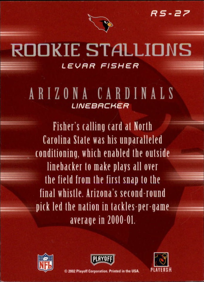 2002 Playoff Honors Rookie Stallions Cardinals Football Card #RS27 ...