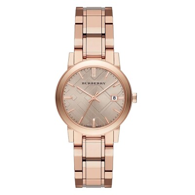 Burberry BU9135 The City Rose Gold Plated 34 mm Check Stamped Swiss ...