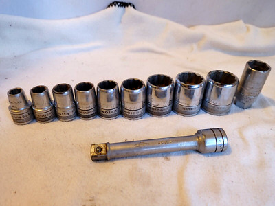 S-K TOOLS 1/2" DRIVE CHROME KNURLED SOCKETS SET OF 10 + 1- 5" EXTENSION ...