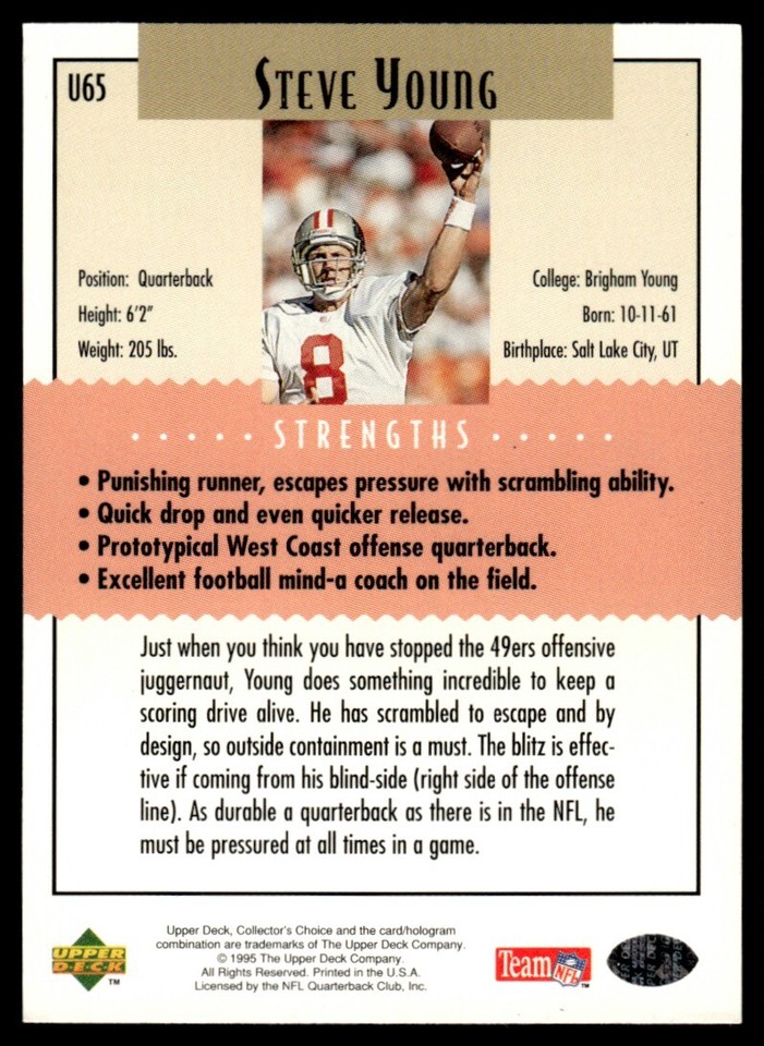 1995 Collector's Choice Update Silver Steve Young San Francisco 49ers # ...