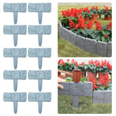 10 pc Cobble Stone Garden Edging Lawn Border Grey Effect Cobbled Plant ...