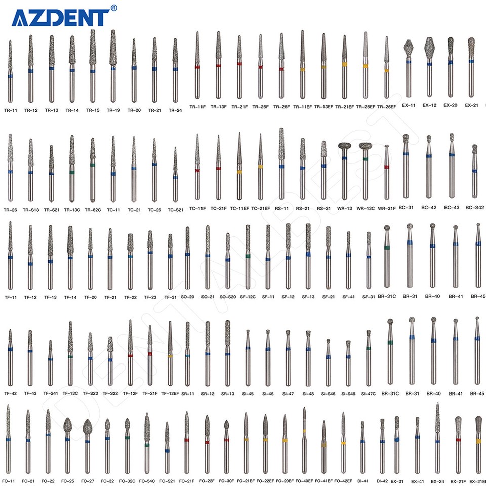 100pcs AZDENT Dental Diamond Burs Friction Grip FG Bur For High Speed ...