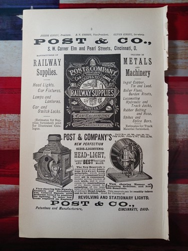 ~1884 Print Ad POST & COMPANY Cincinnati OH Railroad Supplies Head ...