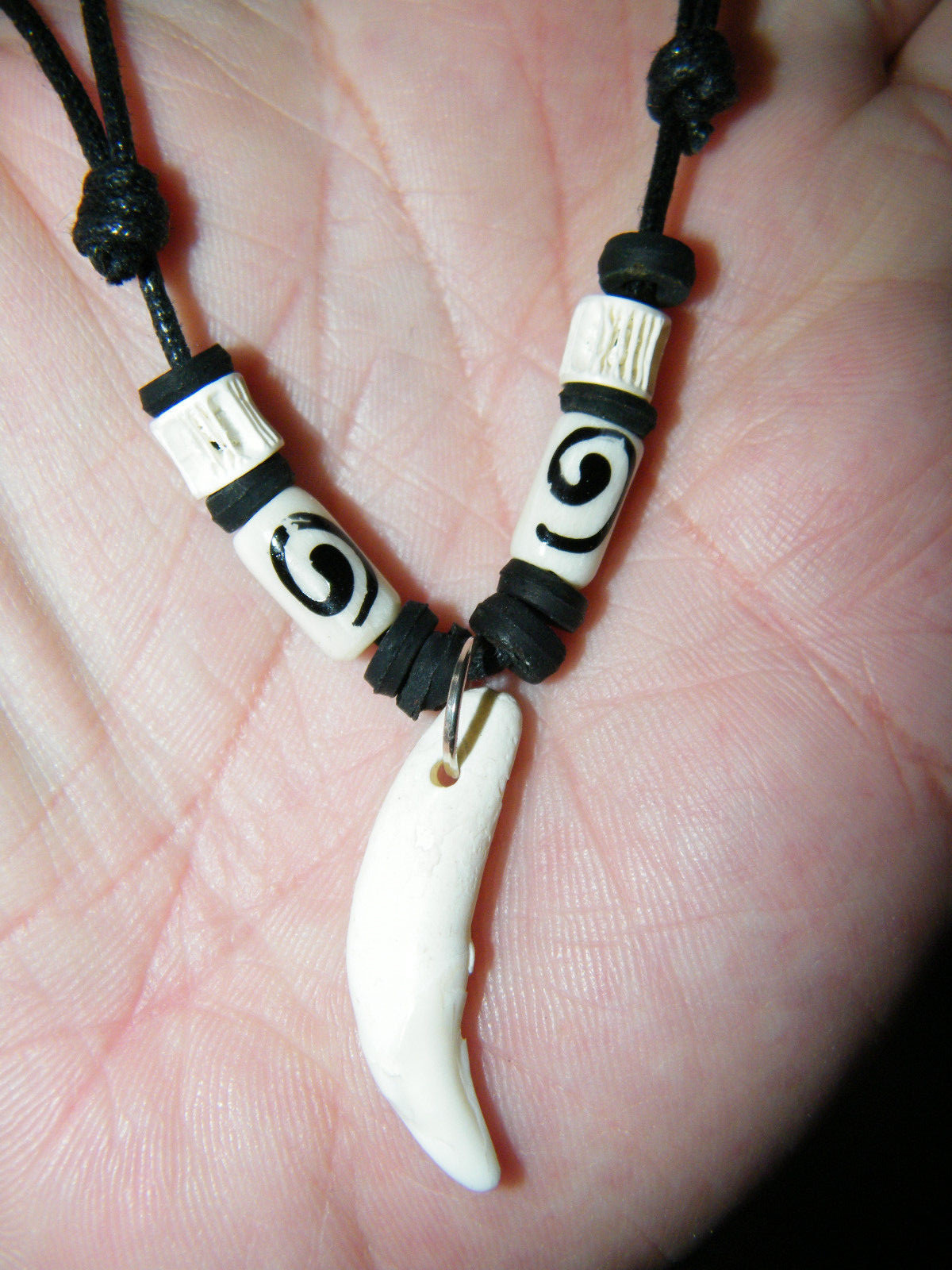 White Coyote Tooth Necklace REAL Teeth Black White Beads 16"-28" Black ...