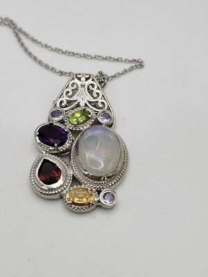 Chuck Clemency STS Sterling Silver Multi Gemstone Pendant Necklace ...