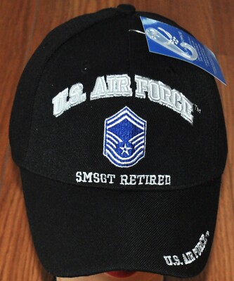 Black US Air Force SMSGT Senior Master Sergeant Retired Veteran Hat ...