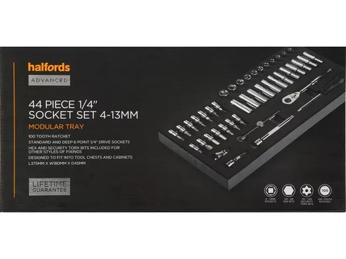 Halfords Advanced 44 Piece 1/4" Socket Set Modular Tray | eBay