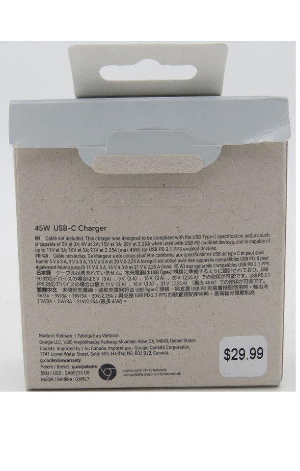 Google 45W USB-C Power Wall Charger Snow GA05732 For Pixel 9, 9 Pro ...