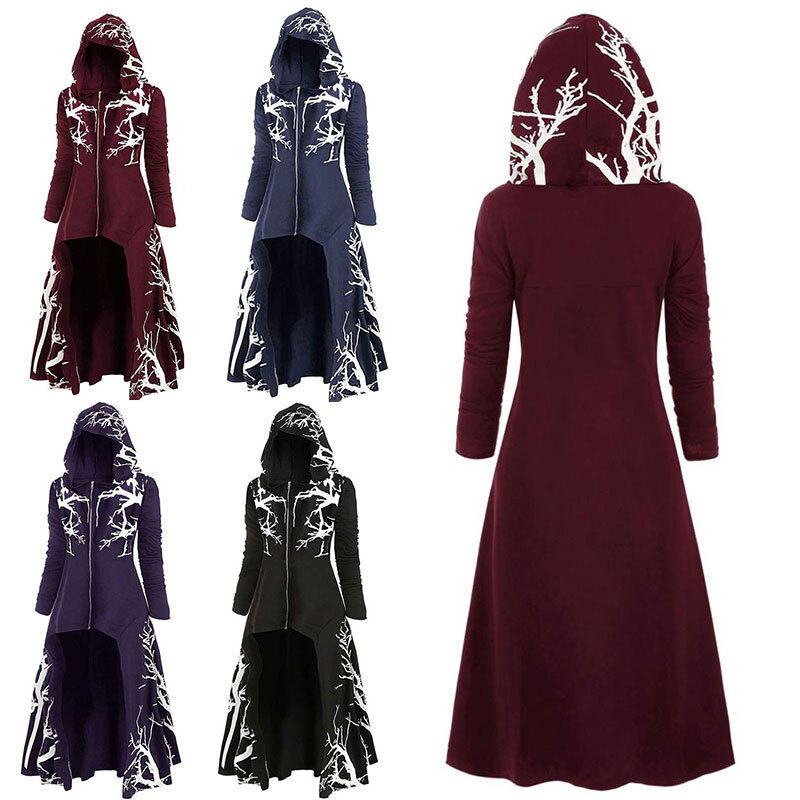 Halloween Women Hooded Steampunk Gothic Clock Cosplay Costume Cape ...