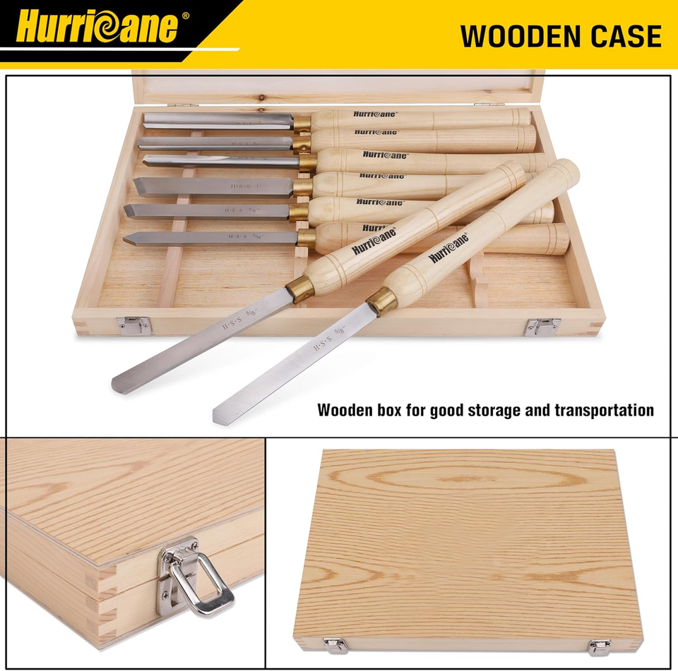 Wood Lathe Chisel Set, 8Pc HSS Wood Lathe Turning Tools, Woodworking ...