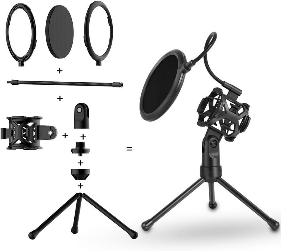 Foldable Microphone Tripod Stand Desktop Mic Holder Shock Stand, Black ...