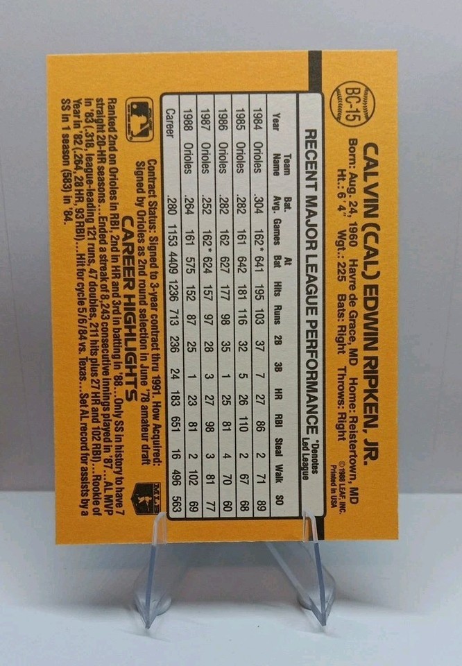 🧢1989 Donruss Cal Ripken #BC-15 Bonus MVP's HOF. (351) | eBay