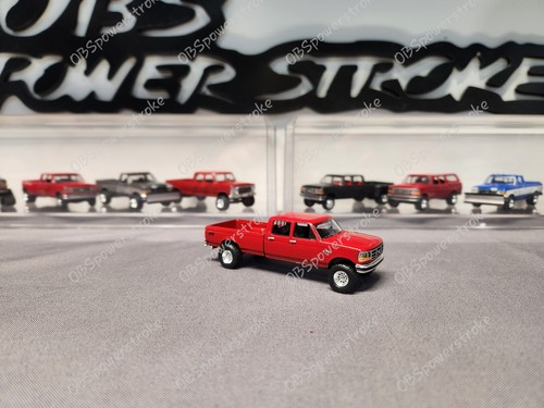 Customized 1997 Ford F350 Crew Cab 1:64 Metal Diecast Red 4x4 OBS ...