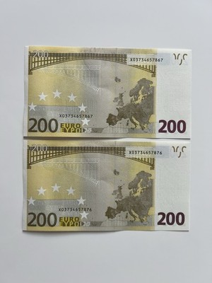 2x 200 Euro 2002 EUROPEAN UNION banknote X GERMANY E001printed in ...