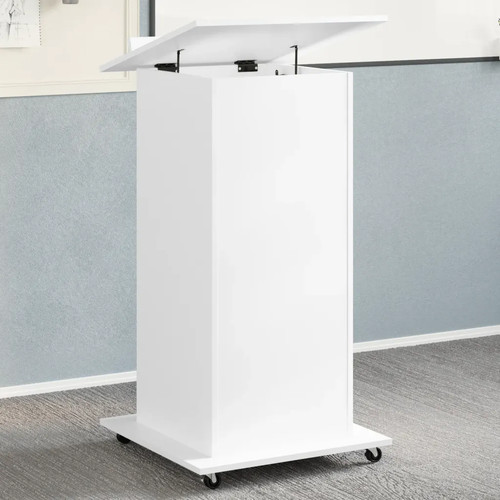 Lectern with Wheels and Drawer White 55x55x107 cm Engineered Wood ...