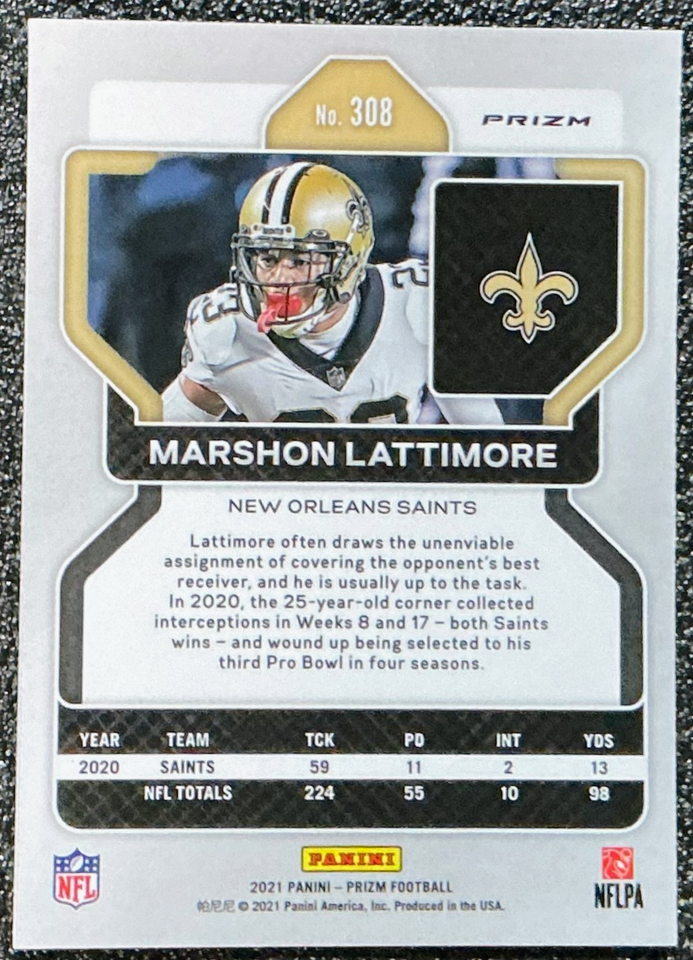 Marshon Lattimore 2021 Panini Prizm #308 Black & White Checker Prizm ...