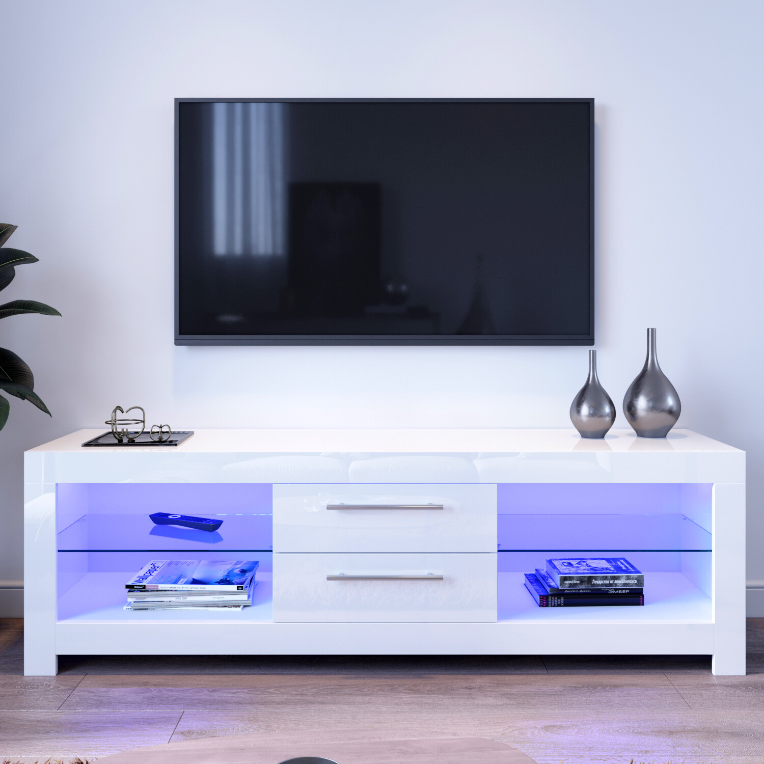 High Gloss TV Stand Cabinet Unit with RGB LED Lights Sideboard Storage ...