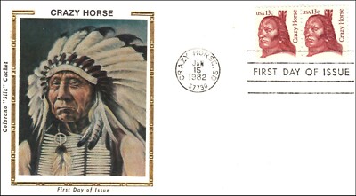 Native American Chief Famous Sioux Crazy Horse USA Colorano Silk Cachet ...