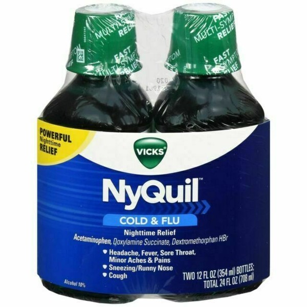 Buy Vicks NyQuil Cough Cold and Flu Night Time Liquid, 120z - Pack of 2 ...