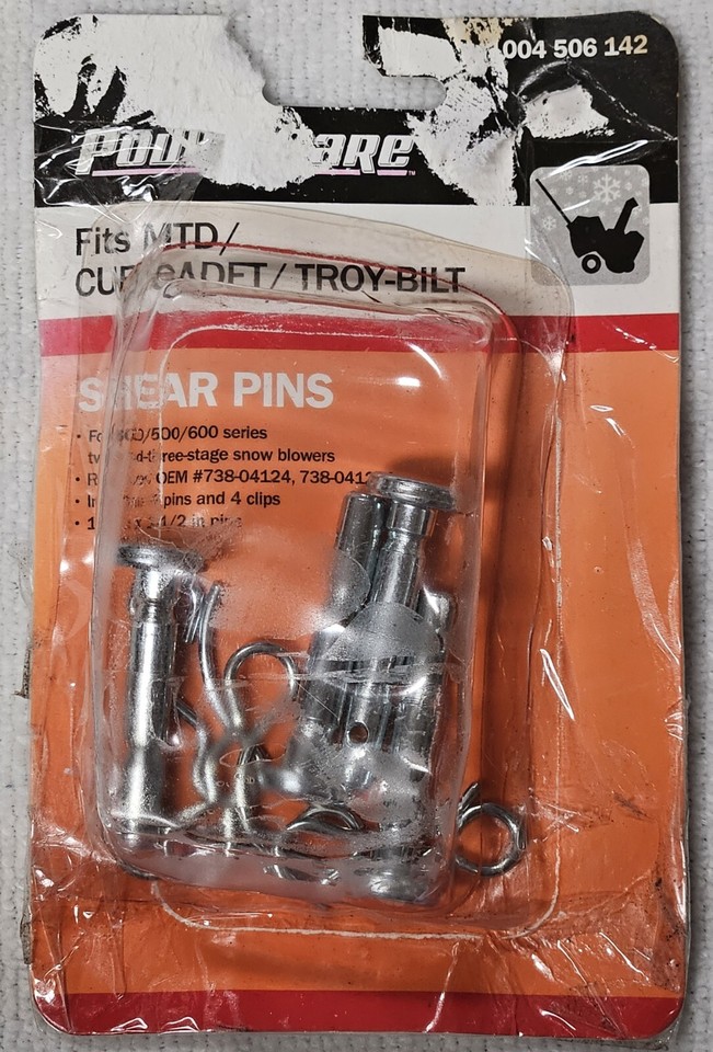 PowerCare Shear Pins w/Clips 4-Pack 1004 506 142 Fits MTD/Cub Cadet ...