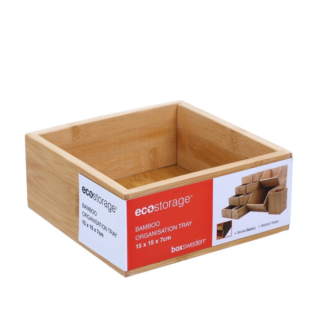3x Box Sweden 15cm Bamboo Organisation Tray/Home Wood Modular Storage ...