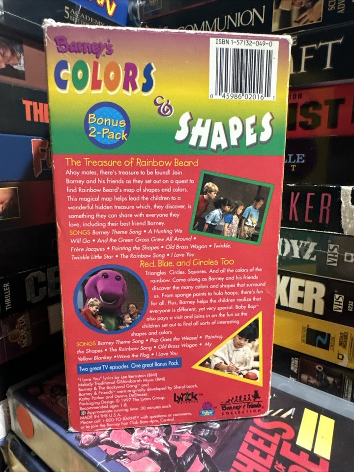 Barney Colors & Shapes Sing-Along Bonus 2-Pack VHS Video Tapes Set Blue ...
