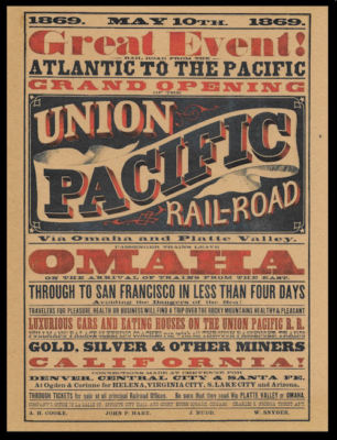1869 Union PacificTranscont. Railroad Poster Reprint On 100 Year Old ...