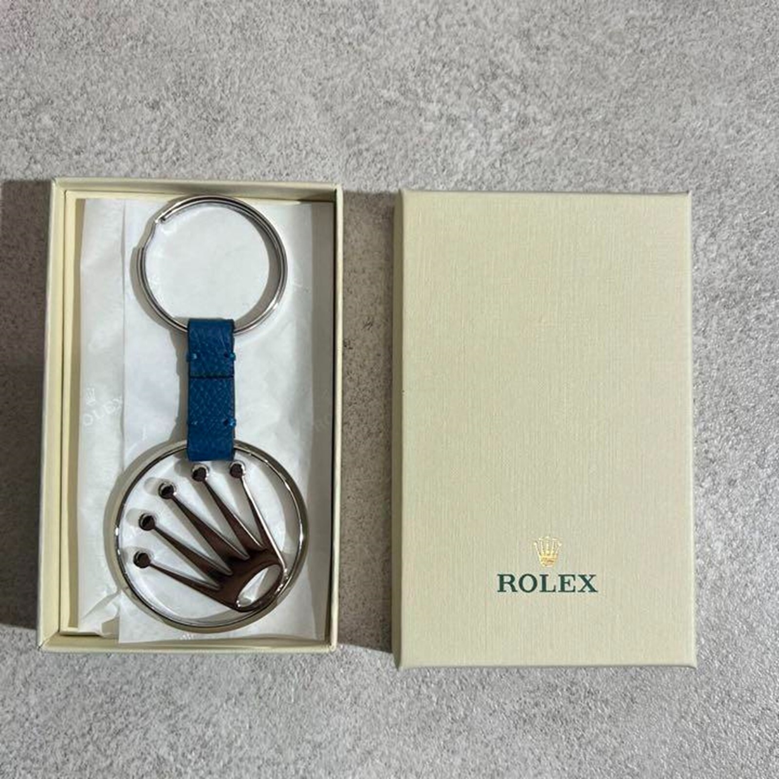 ROLEX Key Chain Keychain KEYRING Ring Silver Blue Crown Novelty ...