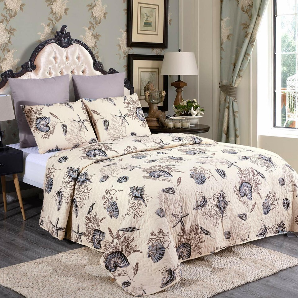 3-Piece Quilt Set Bedspread Spring Floral Coverlet Reversible Bedding ...