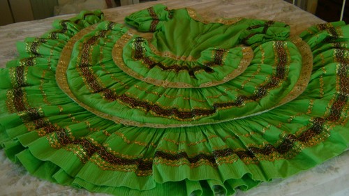 Vtg 50's Circle Skirt Dress Green Gold Ric Rac Rockabilly Square Dance ...