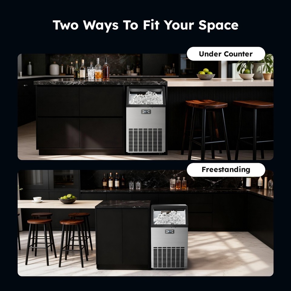 150 lbs Commercial Ice Machine, Stainless Steel ice maker, Built-in ...