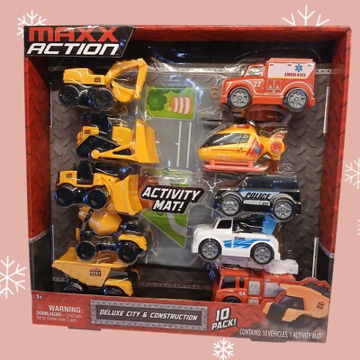Large 10 Pk Maxx Action Toy Set; Construct. & City Toy Vehicles w ...