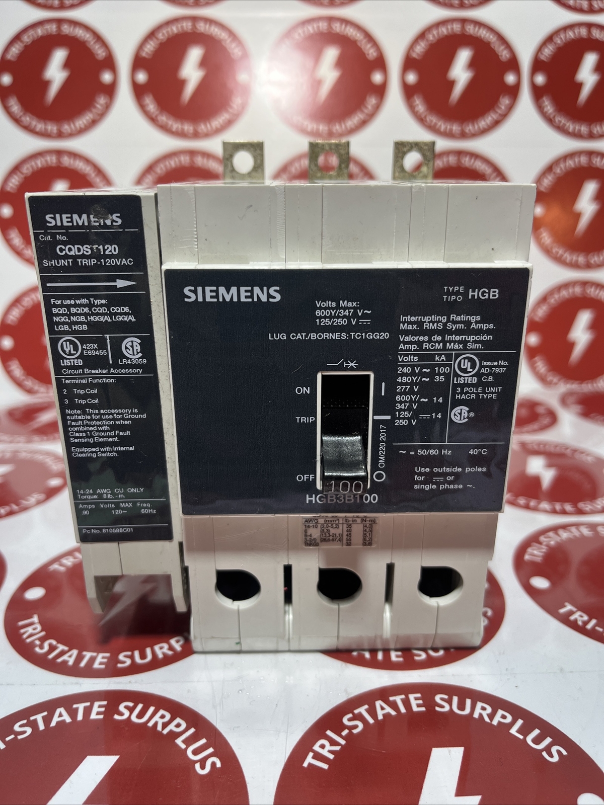 NEW Siemens NGB3B100 100 amp 25kA@ 480 Volt 3 Pole Bolt on With ...