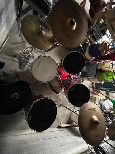 Pearl 5-Piece Complete Drum Set with Cymbals - Red Wine + Zildjian ...