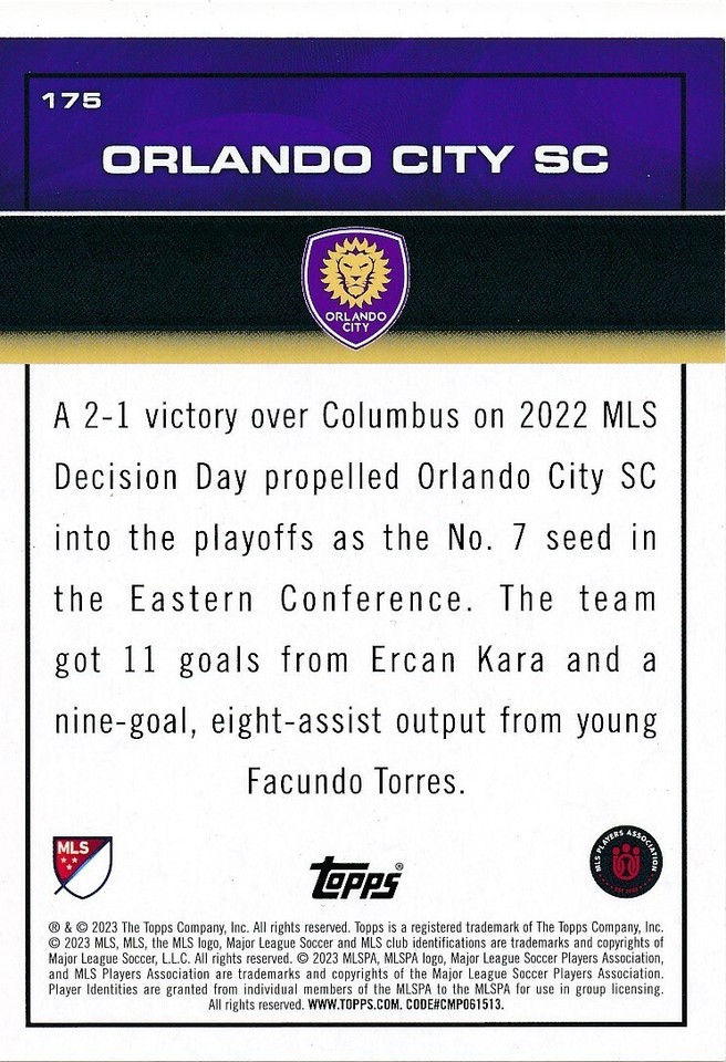 #175 TEAM CARD 2023 Topps MLS SOCCER TILE ORLANDO CITY SC | eBay