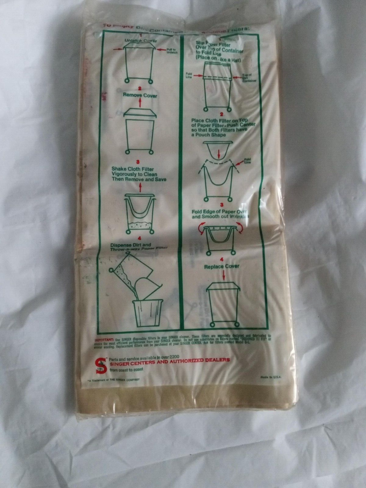 GENUINE SINGER VACUUM CLEANER DISPOSABLE FILTERS FOR PORCH/N PATIO ...