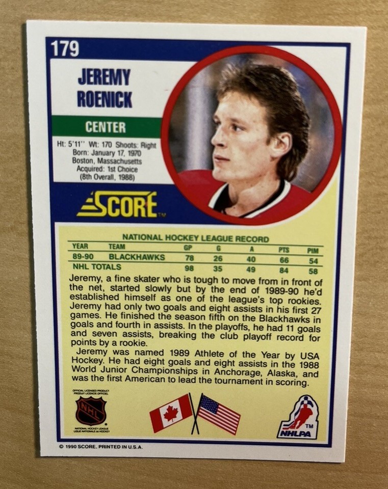 Jeremy Roenick 1990-91 Score Rookie Card #179, MINT | eBay